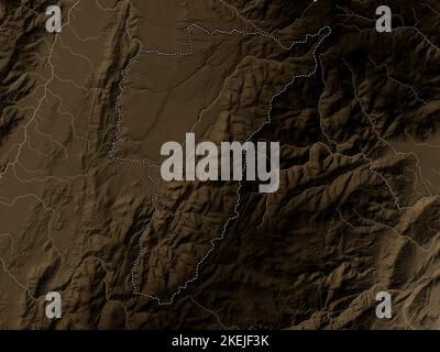 Quindio, department of Colombia. Colored elevation map with lakes and ...