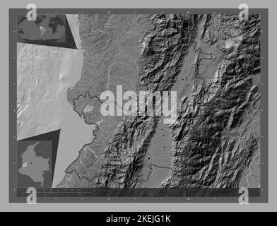 Cauca, department of Colombia. Bilevel elevation map with lakes and ...