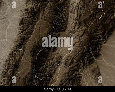 Tolima, department of Colombia. Colored elevation map with lakes and ...