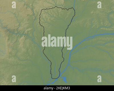 Likouala, region of Republic of Congo. Colored elevation map with lakes ...