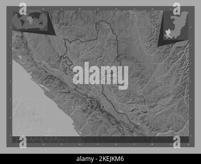 Niari, region of Republic of Congo. Bilevel elevation map with lakes ...
