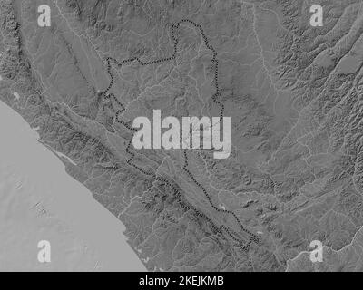 Niari, region of Republic of Congo. Bilevel elevation map with lakes ...