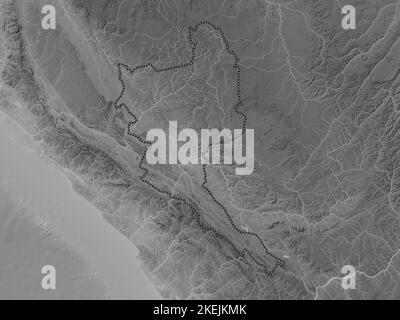 Niari, region of Republic of Congo. Grayscale elevation map with lakes ...