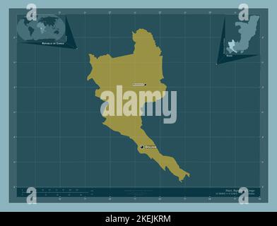 Niari, region of Republic of Congo. Solid color shape. Locations of ...