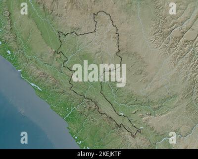 Niari, region of Republic of Congo. Colored elevation map with lakes ...