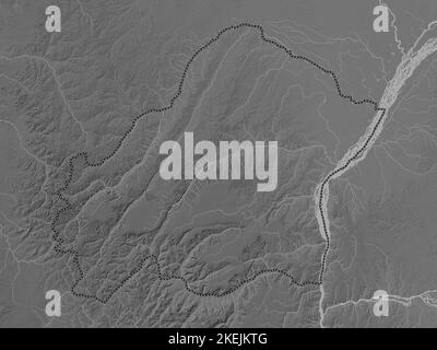 Plateaux, region of Republic of Congo. Grayscale elevation map with ...