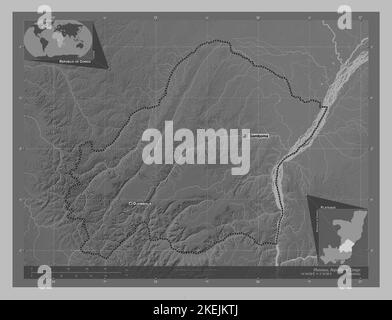 Plateaux, region of Republic of Congo. Grayscale elevation map with ...