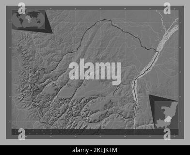 Plateaux, region of Republic of Congo. Bilevel elevation map with lakes ...