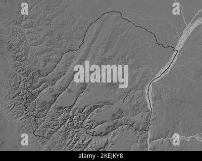 Plateaux, region of Republic of Congo. Bilevel elevation map with lakes ...