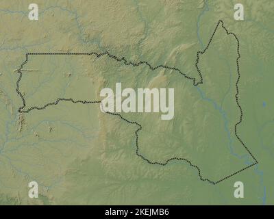 Sangha, region of Republic of Congo. Elevation map colored in sepia ...