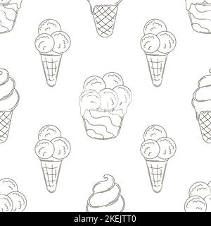 Coloring ice cream balls. Ice cream seamless pattern. Cute summer ...