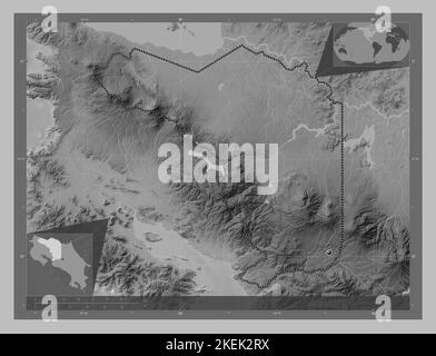 Alajuela, province of Costa Rica. Grayscale elevation map with lakes ...