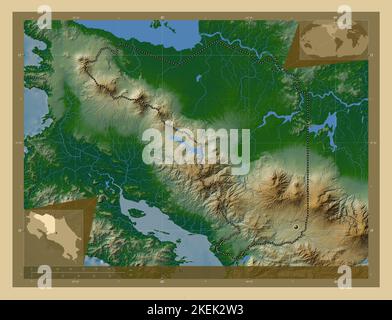 Alajuela, province of Costa Rica. Colored elevation map with lakes and ...