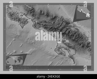 Puntarenas, province of Costa Rica. Grayscale elevation map with lakes ...
