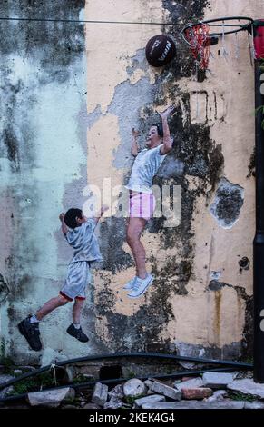 Little Children on a Bicycle mural on Armenian Street, George Town, Penang by Lithuanian artist ...