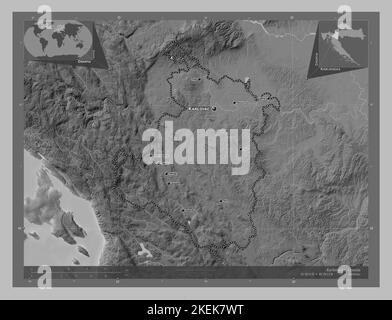 Karlovacka, county of Croatia. Grayscale elevation map with lakes and ...