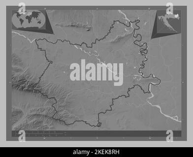 Osjecko-Baranjska, county of Croatia. Grayscale elevation map with ...