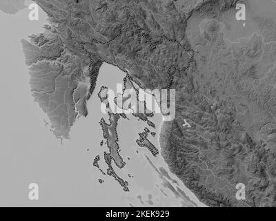 Primorsko-Goranska, county of Croatia. Grayscale elevation map with ...