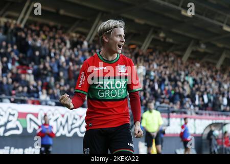 NIJMEGEN - Magnus Mattsson of NEC Nijmegen (r) cheers after making the ...
