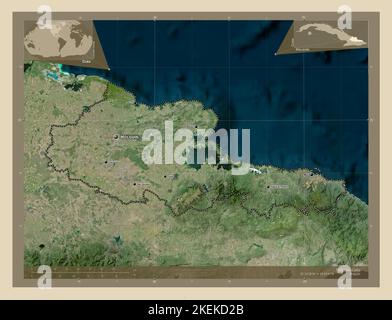Holguin, province of Cuba. High resolution satellite map. Locations of ...