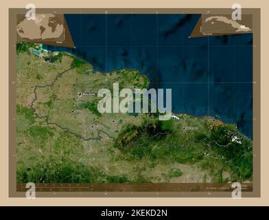 Holguin, province of Cuba. Low resolution satellite map. Locations and ...