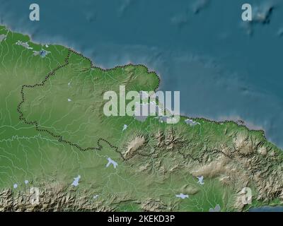 Holguin, province of Cuba. Colored elevation map with lakes and rivers ...