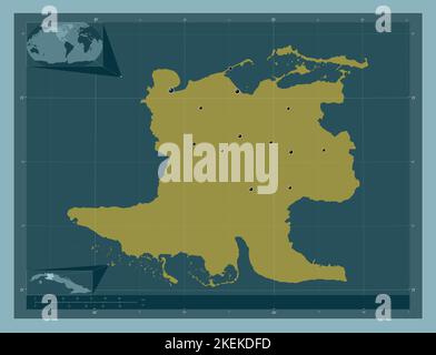 Matanzas, province of Cuba. Solid color shape. Locations and names of ...