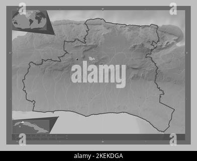 Mayabeque, province of Cuba. Grayscale elevation map with lakes and ...