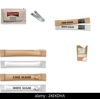 Realistic sachet packing stick set with transparent background and top ...