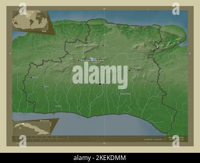 Mayabeque, province of Cuba. Colored elevation map with lakes and ...