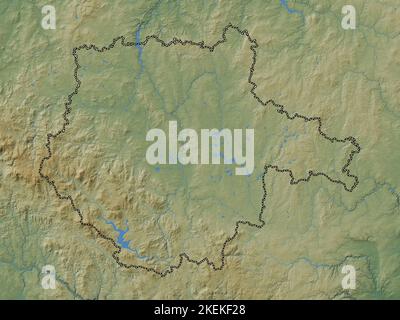 Jihocesky, region of Czech Republic. Colored elevation map with lakes ...