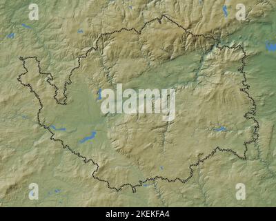 Karlovarsky, region of Czech Republic. Colored elevation map with lakes ...