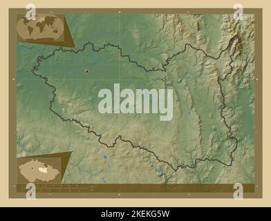 Pardubicky, region of Czech Republic. Colored elevation map with lakes ...