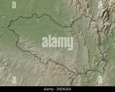 Pardubicky, region of Czech Republic. Colored elevation map with lakes ...