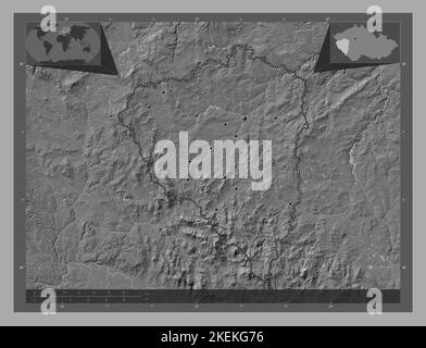 Plzensky, region of Czech Republic. Bilevel elevation map with lakes ...