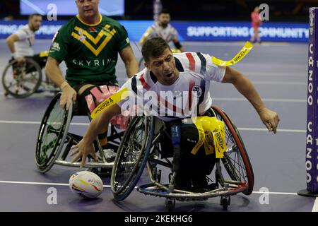 France's Mostefa Abassi celebrates scoring during the Wheelchair Rugby ...