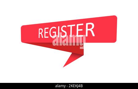 Register. Vector banner, pointer, sticker, label or speech bubble ...