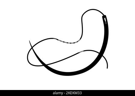 Surgical needle with attached suture material. Cartoon style. Vector ...