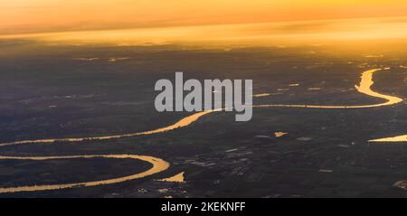 Sunset aerial view of Dusseldorf Rhein river in Germany Stock Photo - Alamy