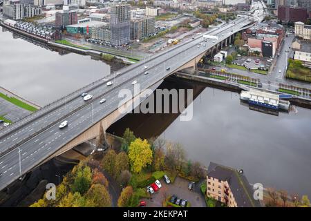 Aerial view of the Kingston Bridge over the River Clyde and M8, M74 ...