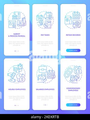 Payroll processing blue onboarding mobile app screen set Stock Vector ...