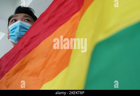 Member of Rainbow Action Jimmy Sham Tsz-kit poses for a photo with the ...