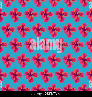 Seamless pattern made of hibiscus flowers, retro style punchy colors ...