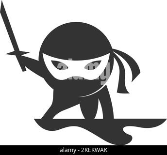 A digital illustration of a black ninja company logo design on a white ...