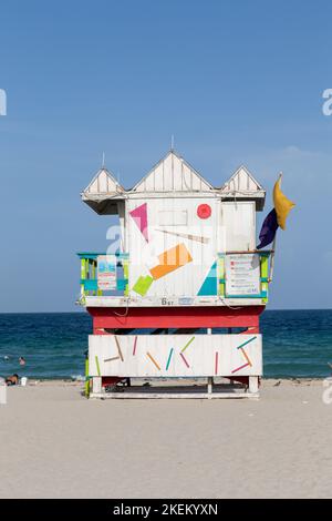 Miami, USA - August 18, 2014: colorful lifeguard tower at south beach ...