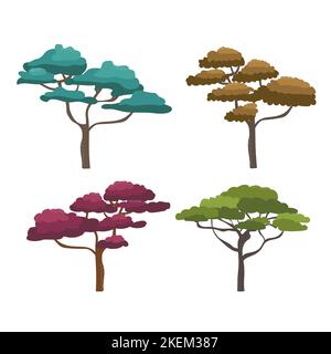 African acacia tree with wide crown flat cartoon style, vector ...