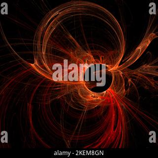 space fantasy illustration of red planetary system on dark space ...