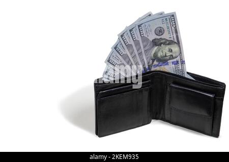 Wallet with hundred dollar banknotes, isolated on white Stock Photo - Alamy