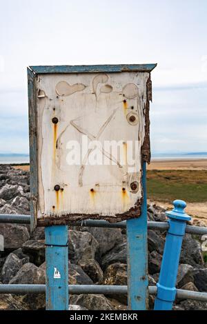 Old weathered information notice board sign with a white painted wood ...