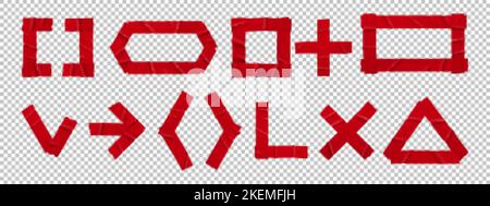 Red glued tape patches signs set. Tick mark, arrow, cross and triangle ...